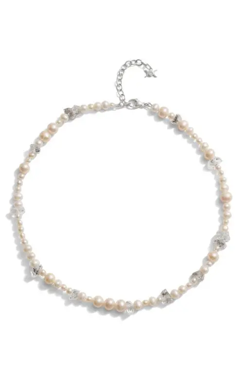 AWE INSPIRED Cultured Freshwater Pearl & Raw Quartz Crystal Necklace