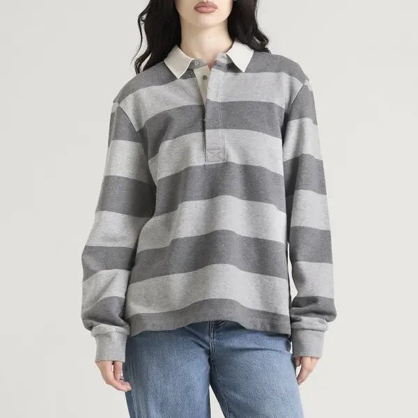 SKIMS Boyfriend Fleece Polo - Grey Heather Multi