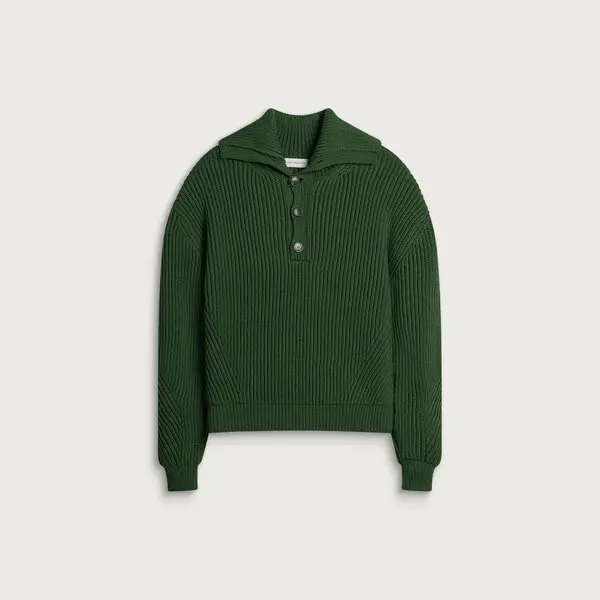 Dries Van Noten Mallawi Ribbed Polo Jumper - Green