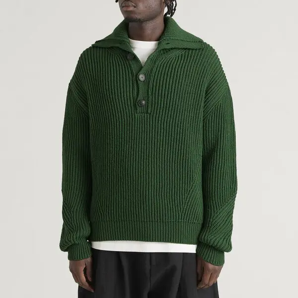 Dries Van Noten Mallawi Ribbed Polo Jumper - Green