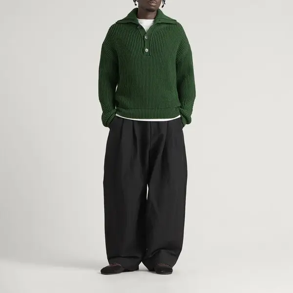 Dries Van Noten Mallawi Ribbed Polo Jumper - Green