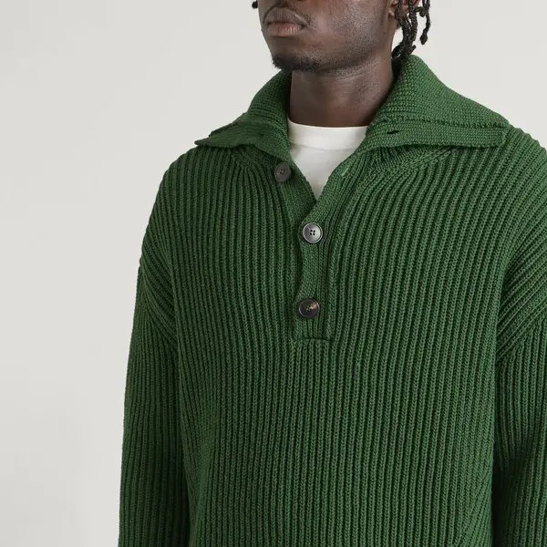 Dries Van Noten Mallawi Ribbed Polo Jumper - Green