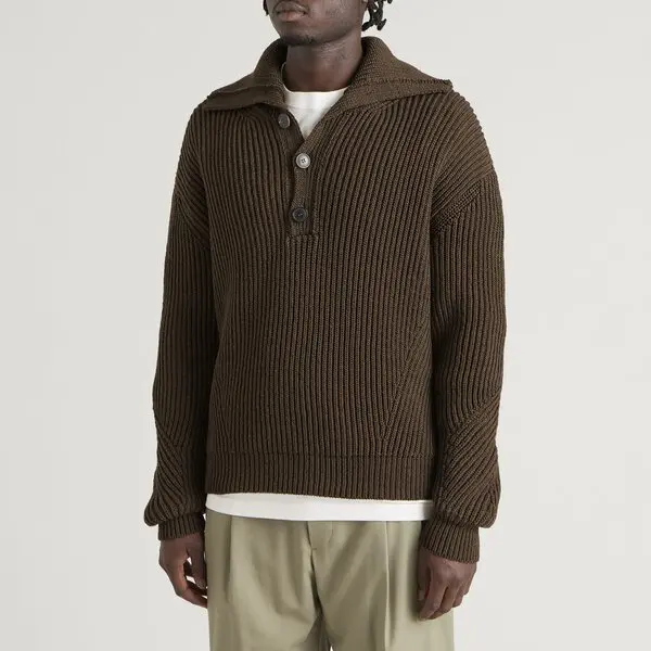 Dries Van Noten Mallawi Ribbed Polo Jumper - Brown
