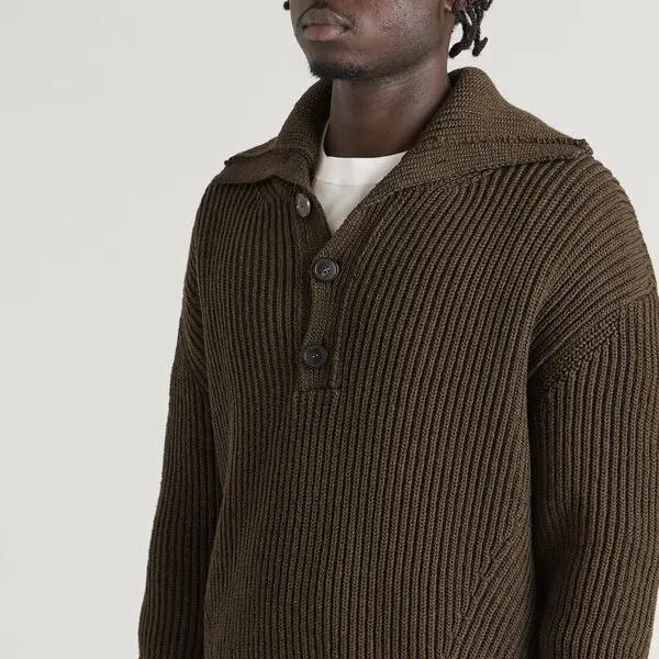 Dries Van Noten Mallawi Ribbed Polo Jumper - Brown