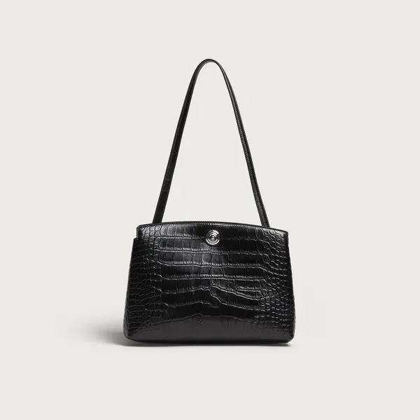 LIFFNER Pushlock Pouch Croc Embossed Shoulder Bag