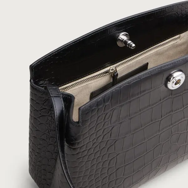 LIFFNER Pushlock Pouch Croc Embossed Shoulder Bag