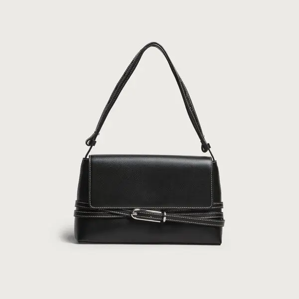 LIFFNER Belted Grained Leather Shoulder Bag - Black/silver