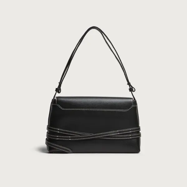 LIFFNER Belted Grained Leather Shoulder Bag - Black/silver
