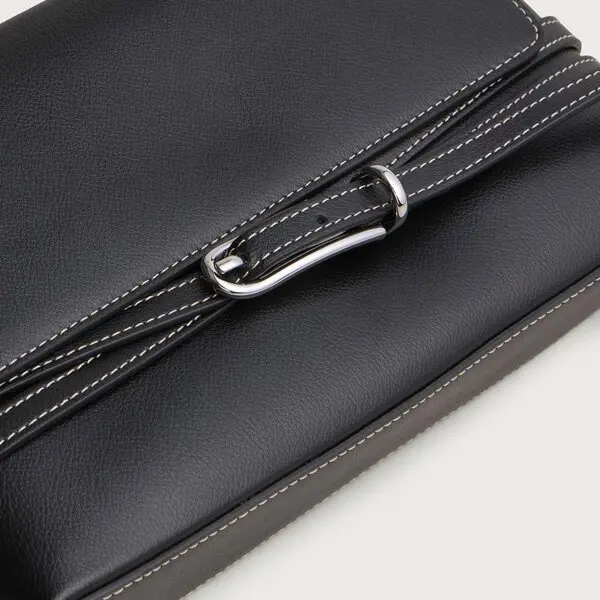 LIFFNER Belted Grained Leather Shoulder Bag - Black/silver