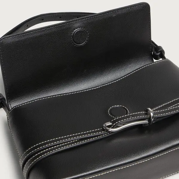 LIFFNER Belted Grained Leather Shoulder Bag - Black/silver