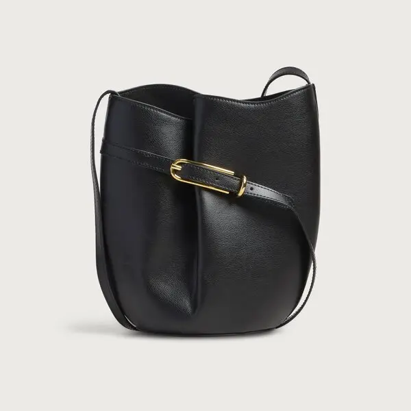 LIFFNER Belted Leather Bucket Bag - Black/gold