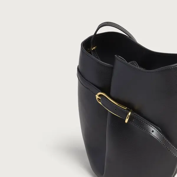 LIFFNER Belted Leather Bucket Bag - Black/gold