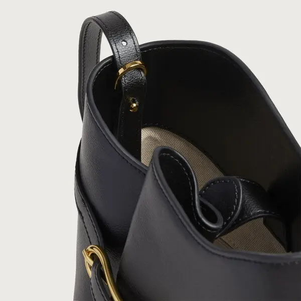 LIFFNER Belted Leather Bucket Bag - Black/gold