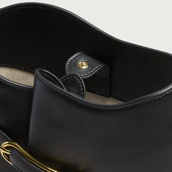 LIFFNER Belted Leather Bucket Bag - Black/gold