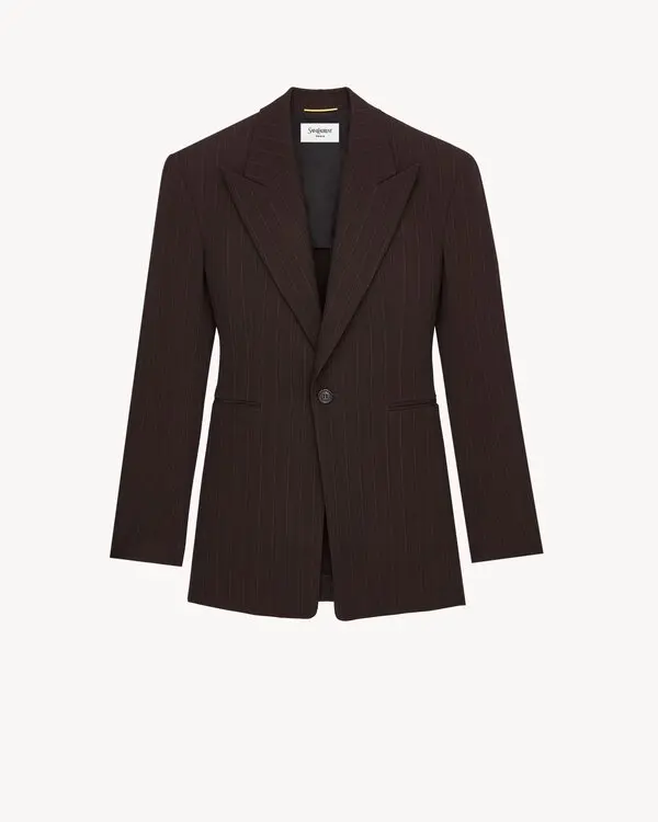 Saint Laurent Single-breasted Jacket In Chalk-stripe Wool Mélange