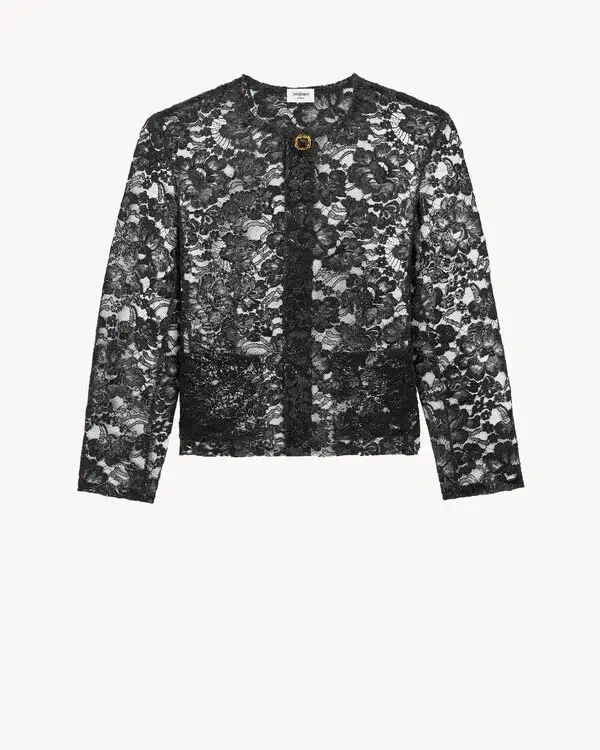 Saint Laurent Short Jacket In Silicone-coated Lace