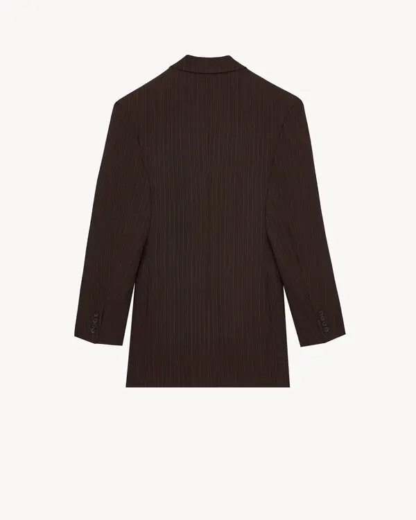Saint Laurent Double-breasted Jacket In Chalk-stripe Wool Mélange - Marron/beige