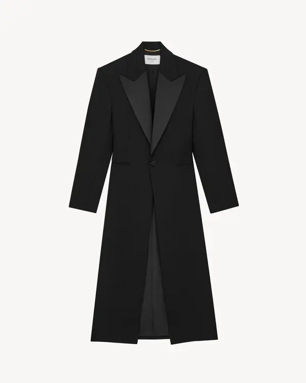 Saint Laurent Long Tuxedo Coat In Grain De Poudre