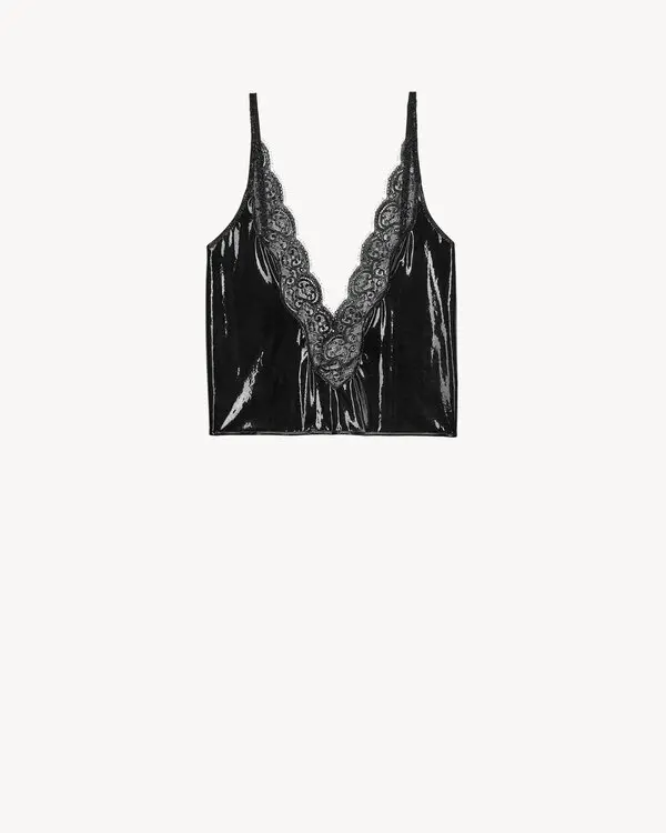 Saint Laurent Laced Tank Top In Silicone-coated Silk Jersey