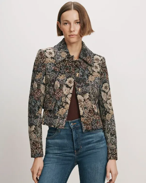Veronica Beard Wilde Brocade Jacket - Dark Eggplant Multi