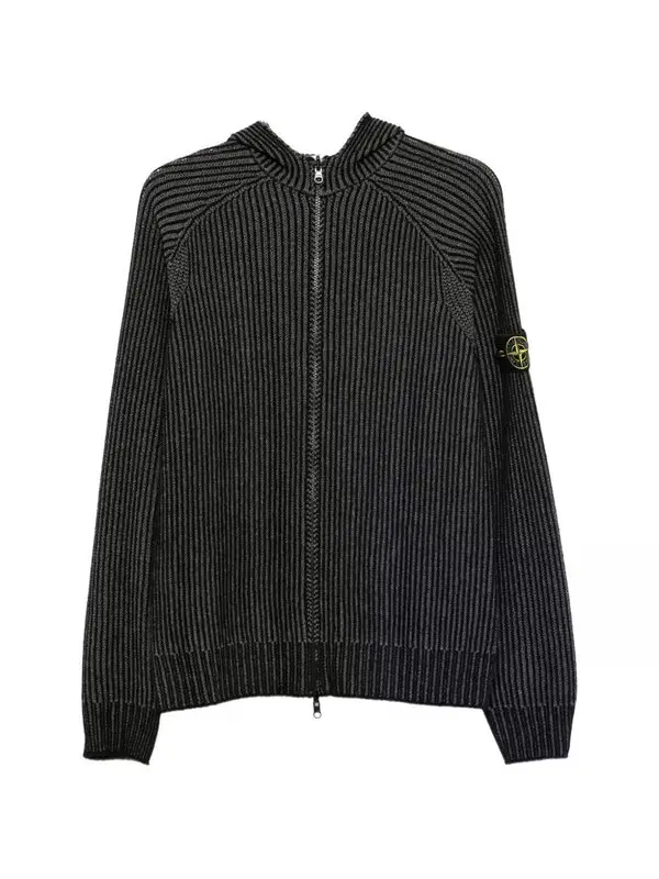 Stone Island Ribbed-knit Zip-up Cardigan - Black