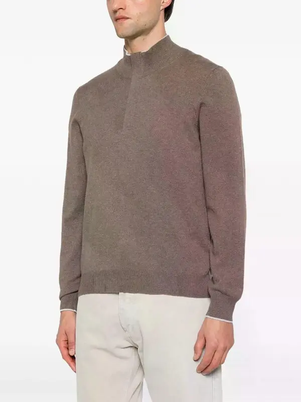 VENGERA Quarter-zip Knitted Sweater - Brown