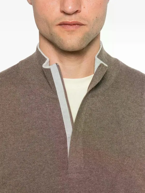 VENGERA Quarter-zip Knitted Sweater - Brown