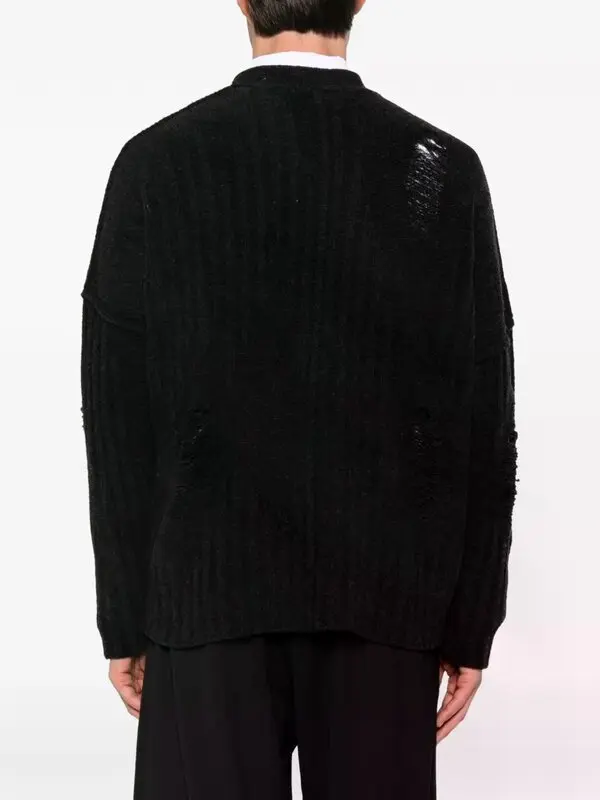 Isabel Benenato Distressed Double-breasted Cardigan