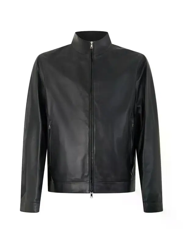 Paul & Shark Mandarin-collar Leather Jacket - Black