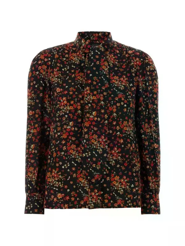 Gucci Floral-print Pussy-bow Shirt - Black