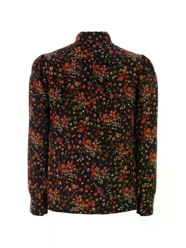 Gucci Floral-print Pussy-bow Shirt - Black