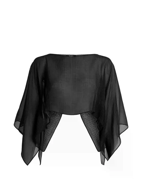Balmain Monogram Beach Top In Chiffon - Black