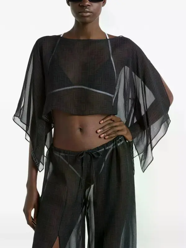 Balmain Monogram Beach Top In Chiffon - Black