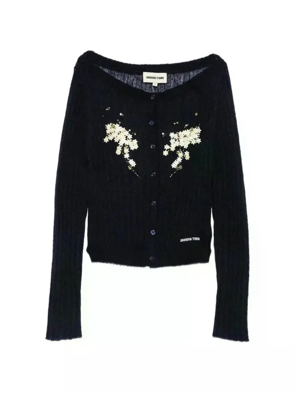 SHUSHU/TONG Beaded Floral-embellished Cardigan - Blue