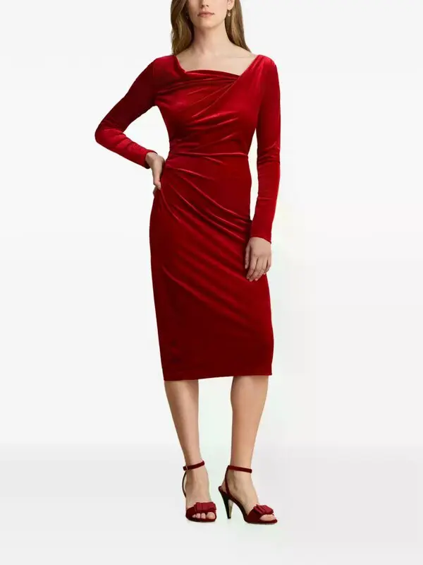 Ralph Lauren Midi Draped Velvet Dress