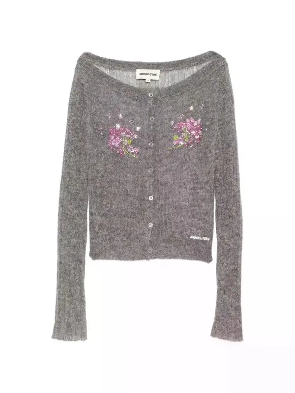 SHUSHU/TONG Floral-embellished Cropped Cardigan - Grey