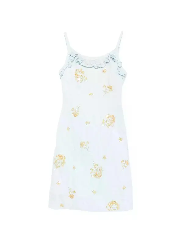 SHUSHU/TONG Ruffled Floral-embellished Midi Dress - Blue