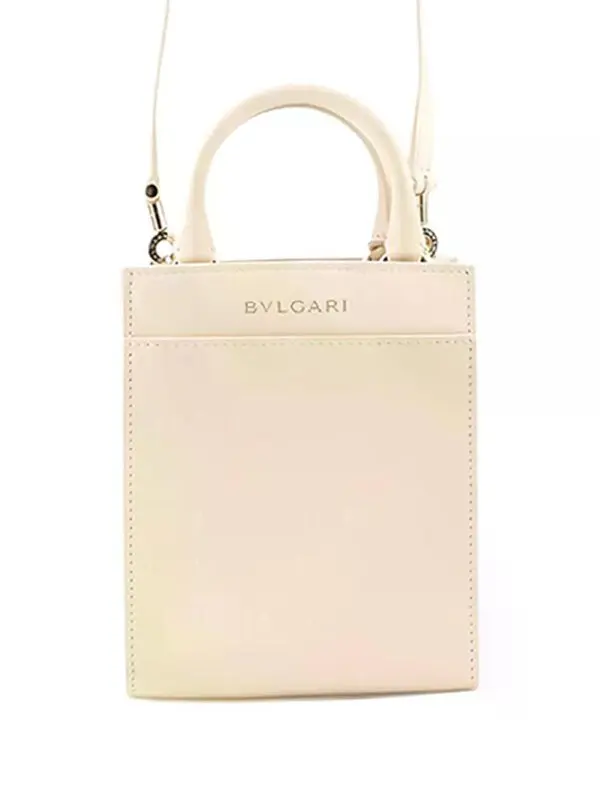 BVLGARI 2010-2026 Mini Embossed Leather Logo Infinitum Satchel