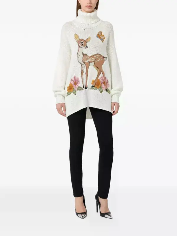 Philipp Plein Bambi-embroidered Oversized Turtleneck Sweater