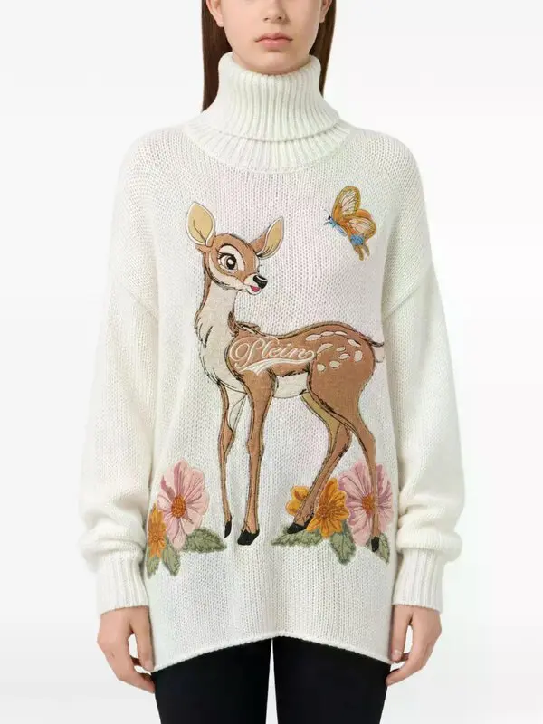 Philipp Plein Bambi-embroidered Oversized Turtleneck Sweater