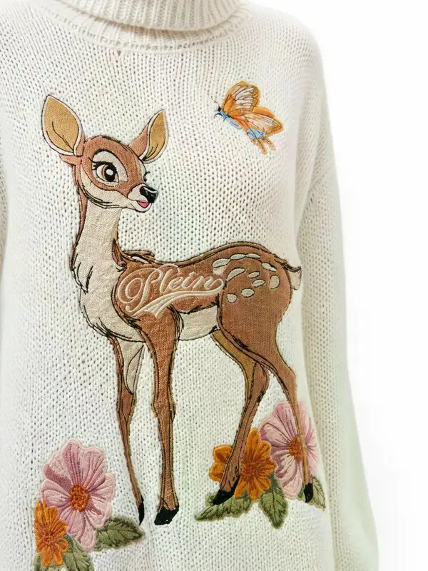 Philipp Plein Bambi-embroidered Oversized Turtleneck Sweater