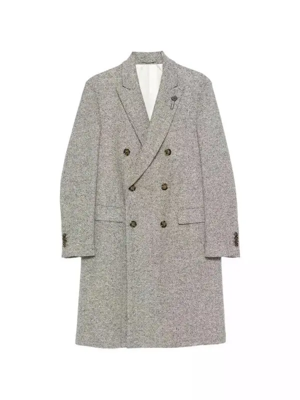 LARDINI Double-breasted Herringbone-tweed Coat