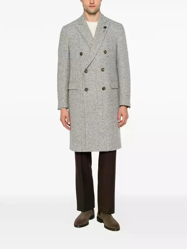 LARDINI Double-breasted Herringbone-tweed Coat
