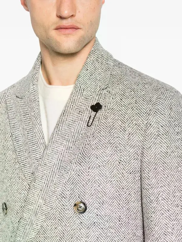 LARDINI Double-breasted Herringbone-tweed Coat
