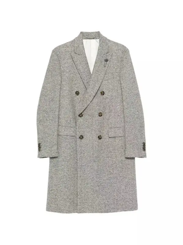 LARDINI Double-breasted Herringbone-tweed Coat