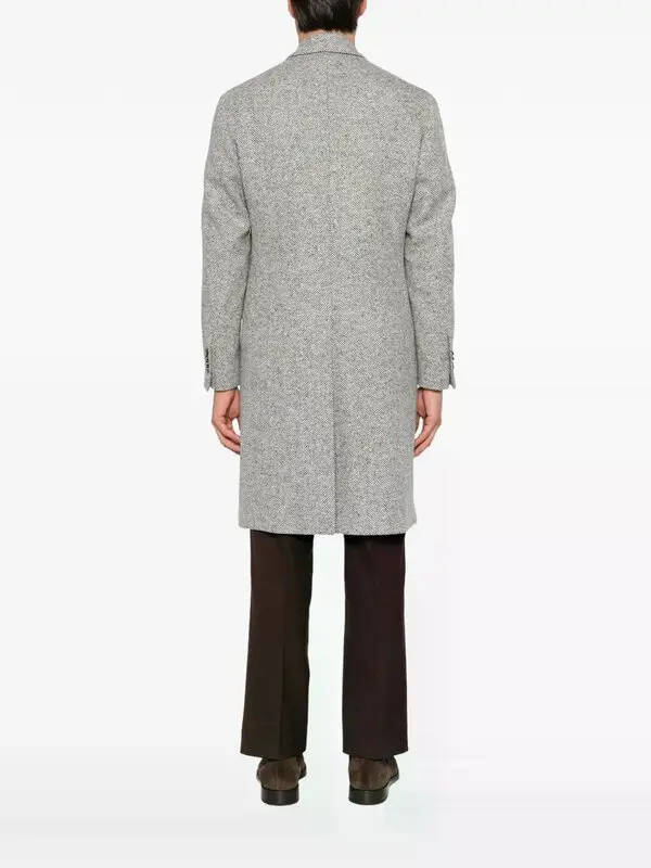 LARDINI Double-breasted Herringbone-tweed Coat