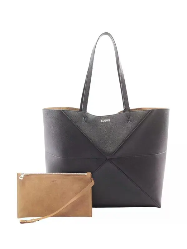 Loewe 2010-2026 Large Calfskin Puzzle Fold Tote Bag - Black