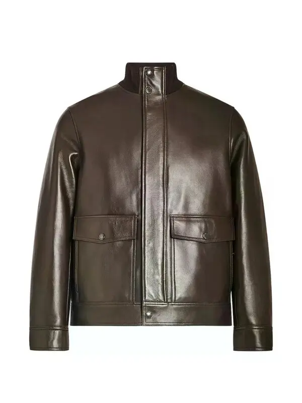 YVES SALOMON Knit-collar Leather Jacket