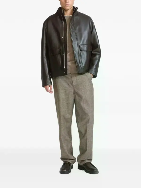 YVES SALOMON Knit-collar Leather Jacket