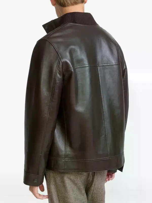 YVES SALOMON Knit-collar Leather Jacket